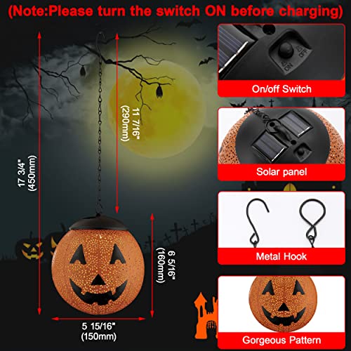 Halloween Pumpkin Hanging Solar Lights - ๐ฎ๐ฌ๐ฎ๐ฏ ๐ก๐ฒ๐๐ฒ๐๐ Halloween Decoration Outdoor, Waterproof Halloween Spooky Hanging Lights for Outdoor, Tree Decor, Garden or Yard, Outside Entryway, Porch
