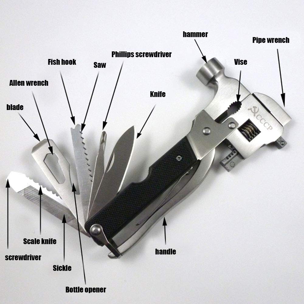ADANSA Multi-tool Camping accessories, 21in 1 Multitool Survival Gear wrench Hammer, screwdriver pliers bottle opener Birthday Gifts for Boyfriend Husband Dad mens stocking stuffers, Black