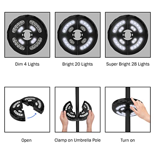 Rechargeable Patio Umbrella Light with 3 Brightness Modes - Battery-Operated LED Outdoor Lighting with USB Charging Cord by Pure Garden (Black)