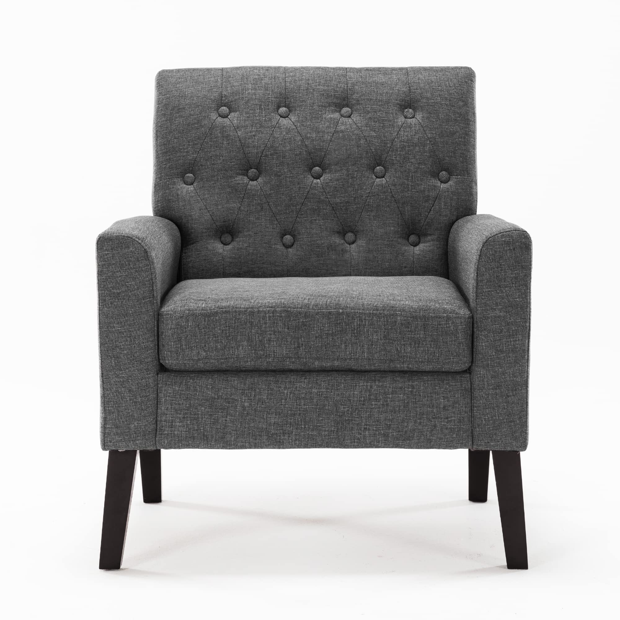 LUE BONA Gray Linen Accent Chairs Set of 2 18.5" H, Upholstered Button Tufted Arm Chairs, Comfy Living Room Chair with Arms, Modern Armchair for Small Space, Bedroom, Living Room