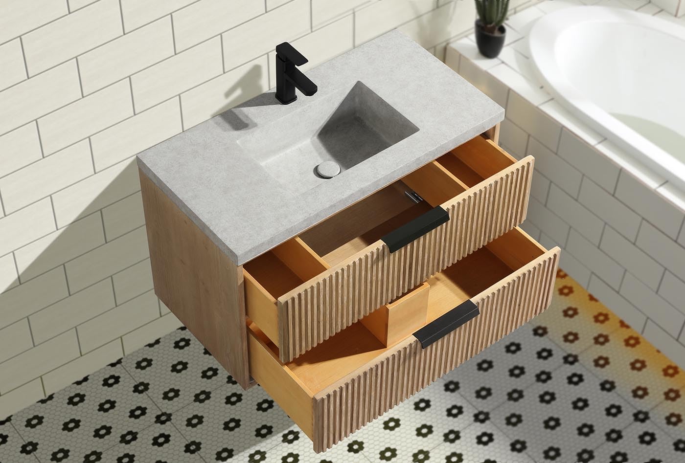 Ari Kitchen & Bath San Diego 36" Floating Bathroom Vanity Weathered Fir