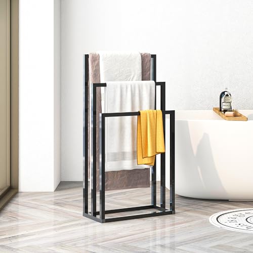 Metal Freestanding Towel Rack 3 Tiers Hand Towel Holder Organizer for Bathroom Accessories, Black