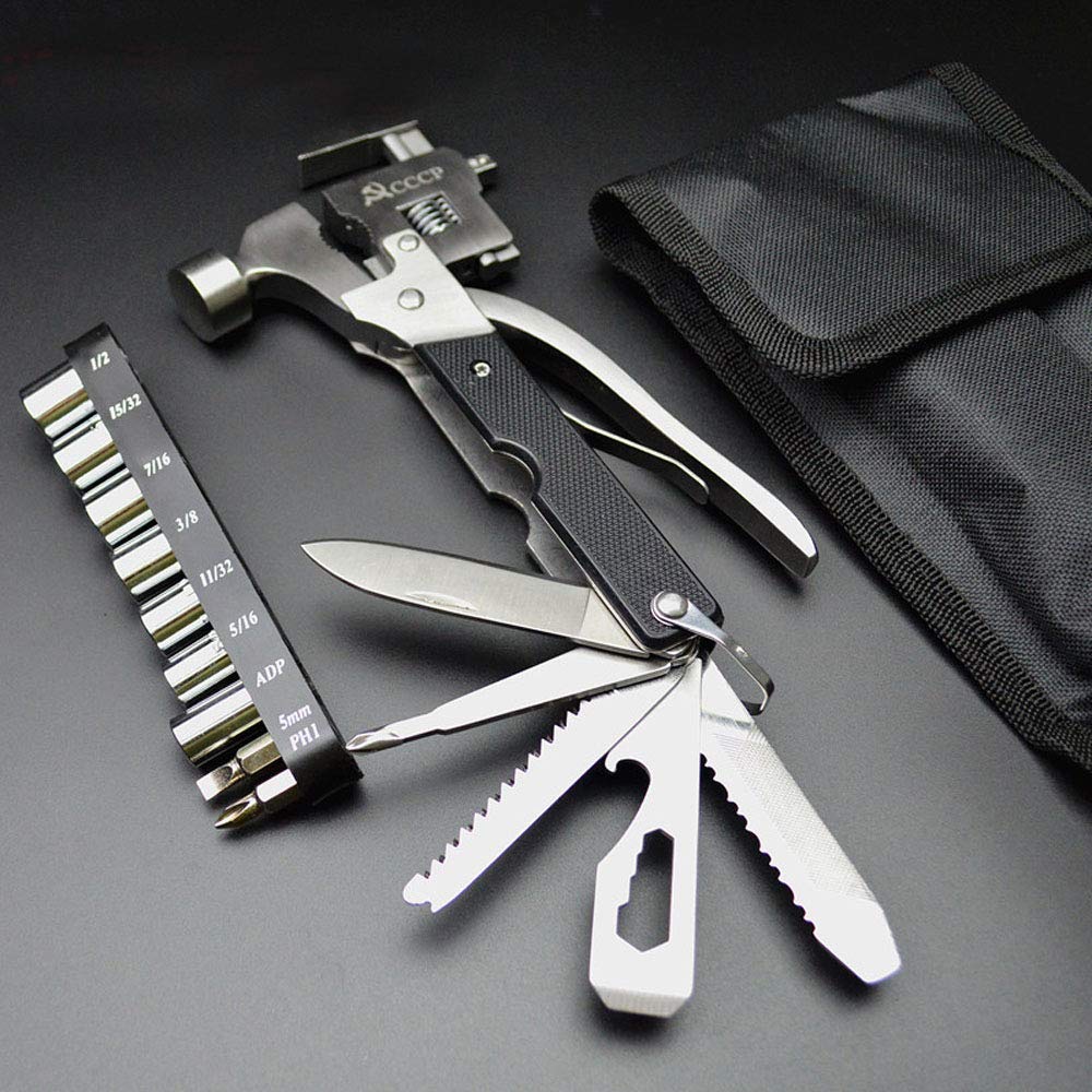 ADANSA Multi-tool Camping accessories, 21in 1 Multitool Survival Gear wrench Hammer, screwdriver pliers bottle opener Birthday Gifts for Boyfriend Husband Dad mens stocking stuffers, Black