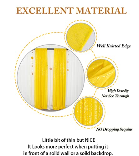 Sparkle Backdrop Curtain Yellow 2 Panels Set Sequin Photo Backdrop 2FTx8FT Sequin Backdrop Curtain Pack of 2-1220S