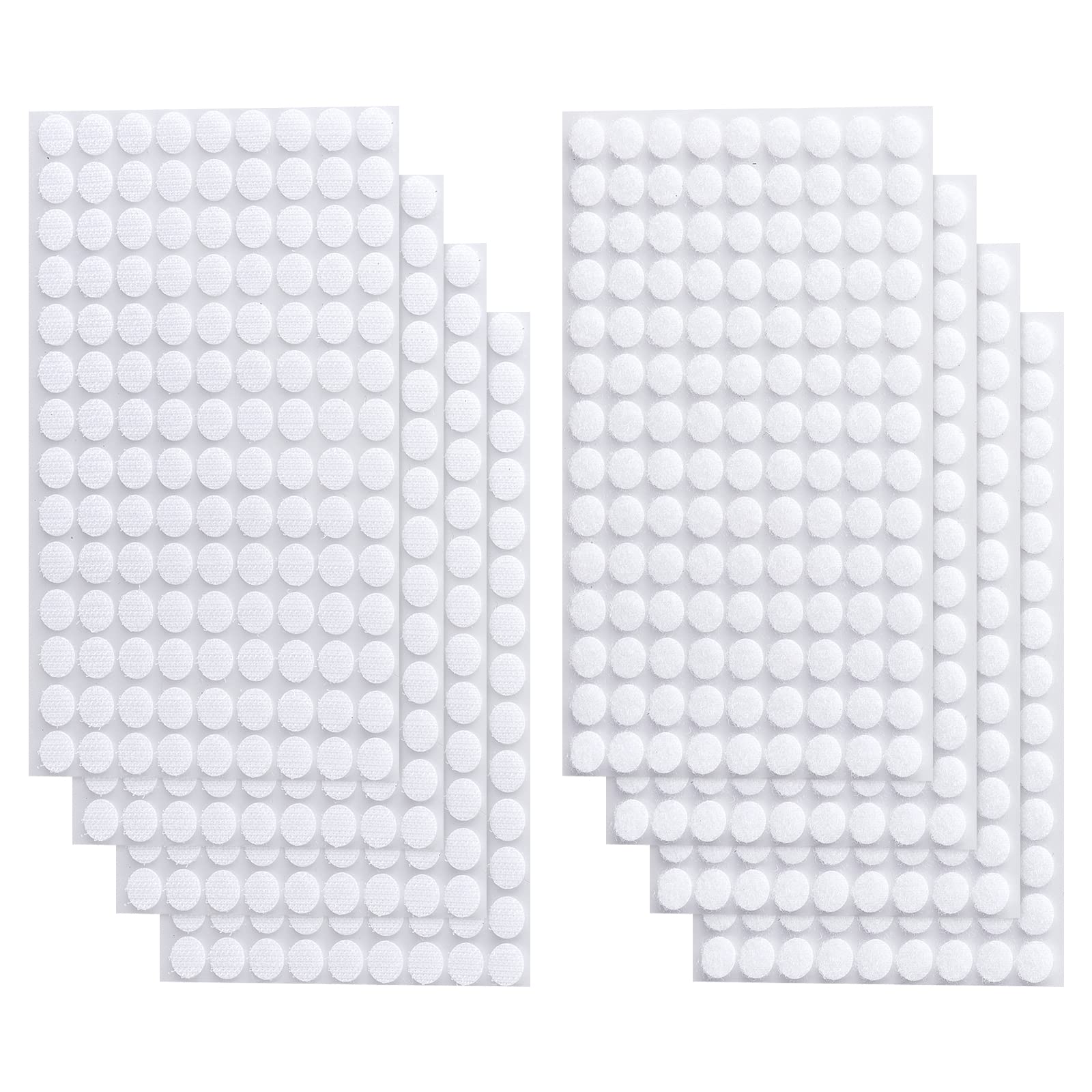 Self Adhesive Dots, 1000Pcs(500 Pair Set) 0.39 Inch / 10mm Diameter Hook and Loop Dots Tape, 10mm Nylon Sticky Back Coins, Suitable for Classroom, Office, Home, White