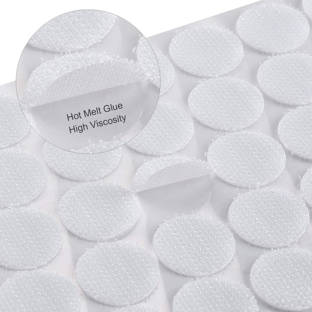 Self Adhesive Dots, 1000Pcs(500 Pair Set) 0.39 Inch / 10mm Diameter Hook and Loop Dots Tape, 10mm Nylon Sticky Back Coins, Suitable for Classroom, Office, Home, White