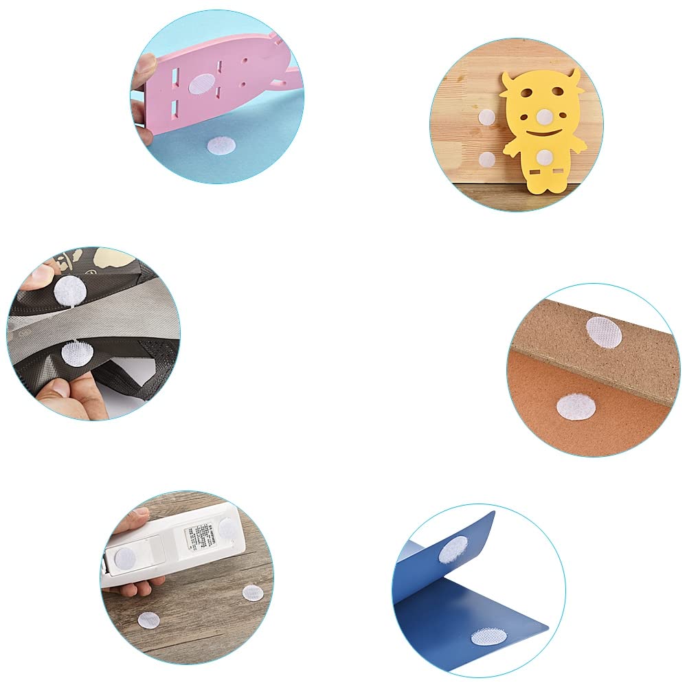Self Adhesive Dots, 1000Pcs(500 Pair Set) 0.39 Inch / 10mm Diameter Hook and Loop Dots Tape, 10mm Nylon Sticky Back Coins, Suitable for Classroom, Office, Home, White