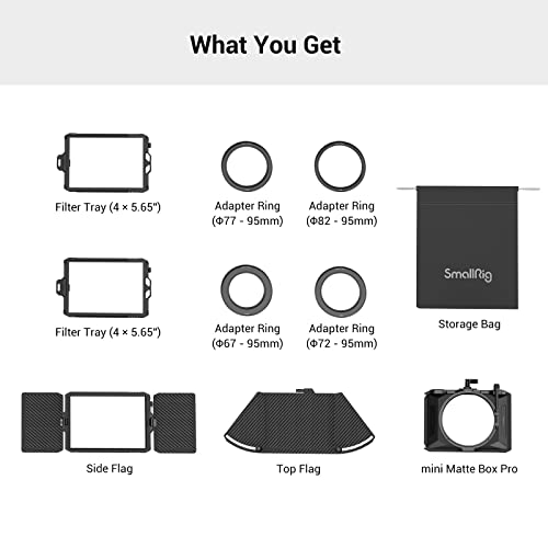 SMALLRIG Mini Matte Box Pro for Mirrorless DSLR Cameras, Come with 4 x 5.65 Filter Trays and 67mm/72mm/77mm/82mm-95mm Adapter Ring - 3680