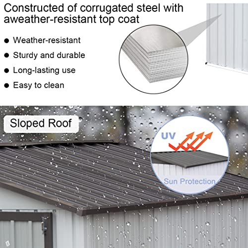 8' x 6' Outdoor Storage Shed,Garden Tool Shed with Floor Frame Kit,Hooks and Lockable Doors,Metal Shed Outside Storage Sheds for Backyard,Patio to Store Tools Bikes Lawn Mower(No Floor)