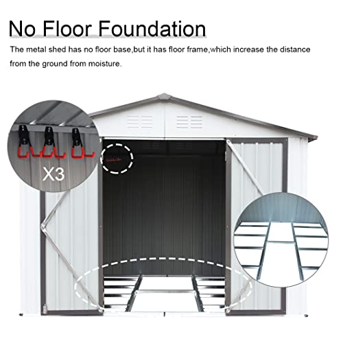 8' x 6' Outdoor Storage Shed,Garden Tool Shed with Floor Frame Kit,Hooks and Lockable Doors,Metal Shed Outside Storage Sheds for Backyard,Patio to Store Tools Bikes Lawn Mower(No Floor)
