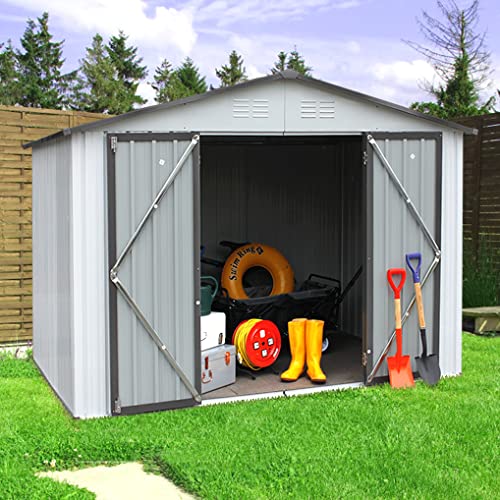 8' x 6' Outdoor Storage Shed,Garden Tool Shed with Floor Frame Kit,Hooks and Lockable Doors,Metal Shed Outside Storage Sheds for Backyard,Patio to Store Tools Bikes Lawn Mower(No Floor)
