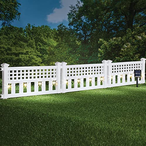 Collections Etc Solar Powered White Garden Border Fence, White - Set of 3 Panels - Edge Your Garden or Pathway Stylishly - 23" x 14" Each