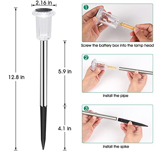 Eyrosa Solar Outdoor Lights, 10 Pack Solar Pathway Lights Outdoor Waterproof, Stainless Steel Solar Stake Lights for Garden Yard Path Walkway Driveway Lawn Decor - Cool White