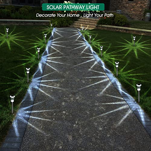 Eyrosa Solar Outdoor Lights, 10 Pack Solar Pathway Lights Outdoor Waterproof, Stainless Steel Solar Stake Lights for Garden Yard Path Walkway Driveway Lawn Decor - Cool White