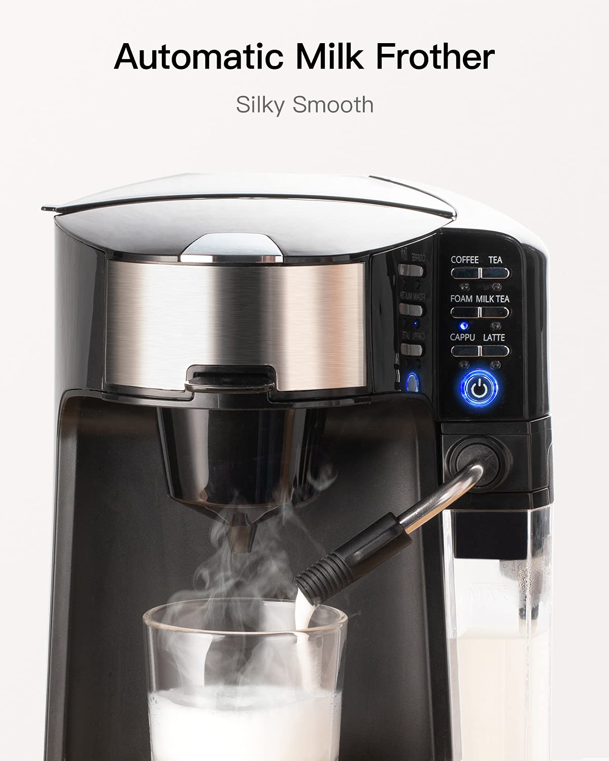 Boly 6-In-1 Coffee Maker with Auto Milk Frother, Single Serve Coffee, Tea, Latte and Cappuccino Machine, Compatible With Capsule & Ground Coffee, Compact Coffee Maker