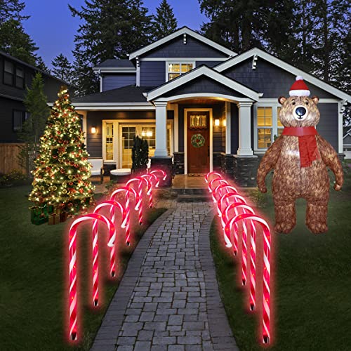 10 Pack 21in Candy Cane Pathway Lights (with Stakes) Outdoor Markers Christmas Decorations Lights with 8 Lighting Modes, for Xmas Holiday Party Walkway Patio Garden Decor