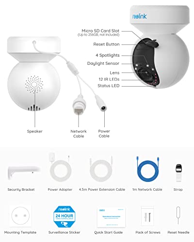 REOLINK E1 Outdoor Plug-in WiFi Security Camera, 5MP HD PTZ Camera for Home Security, Motion Tracking, 5GHz WiFi, 3X Optical Zoom, Person Vehicle Detection, Spotlight Color Night Vision, APP Control