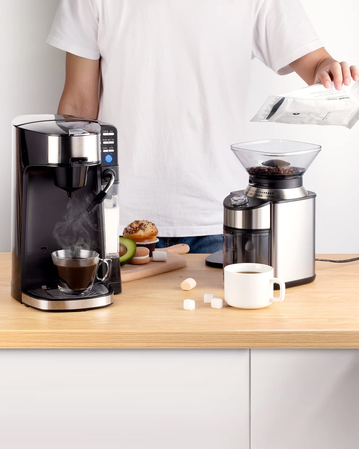 Boly 6-In-1 Coffee Maker with Auto Milk Frother, Single Serve Coffee, Tea, Latte and Cappuccino Machine, Compatible With Capsule & Ground Coffee, Compact Coffee Maker