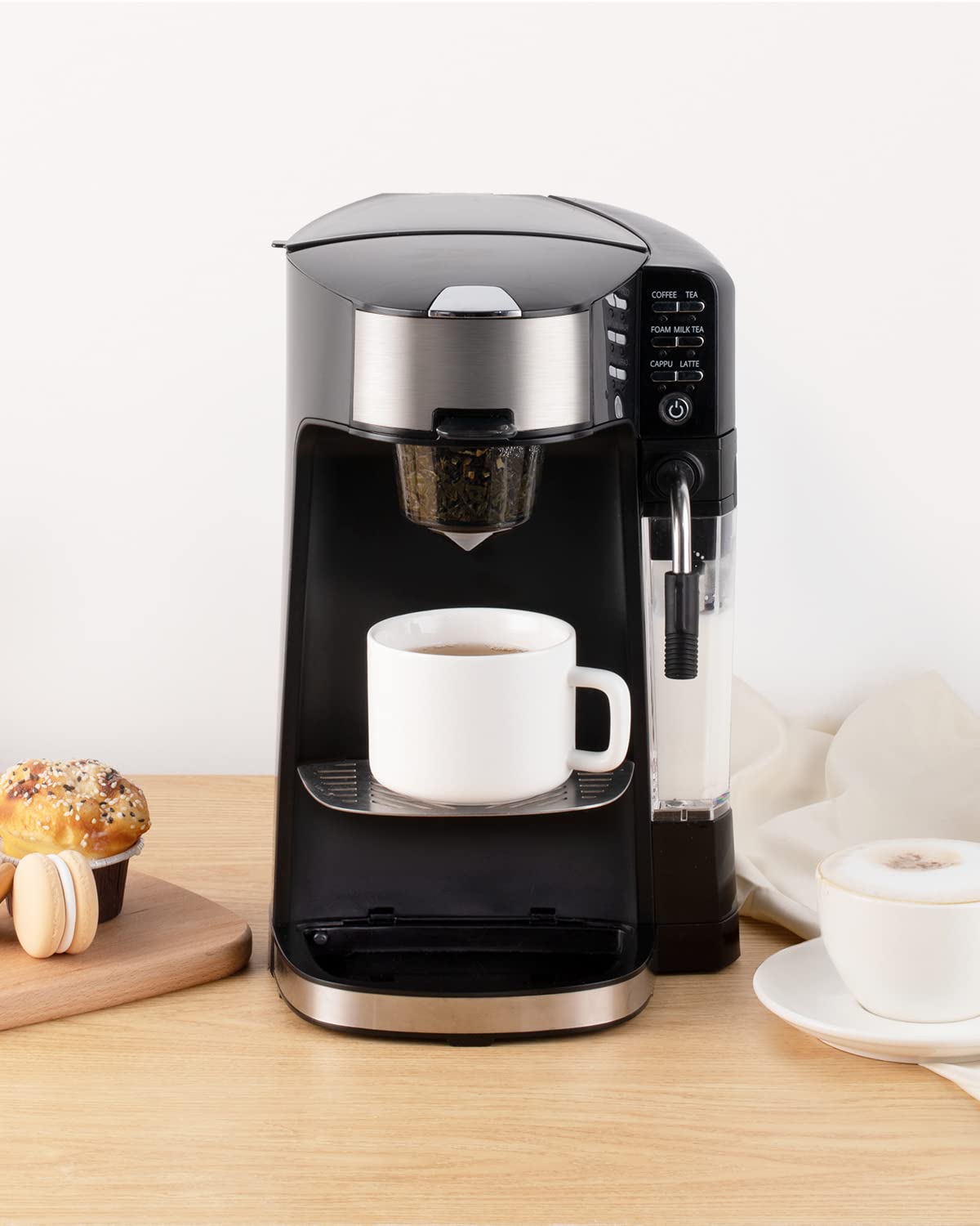Boly 6-In-1 Coffee Maker with Auto Milk Frother, Single Serve Coffee, Tea, Latte and Cappuccino Machine, Compatible With Capsule & Ground Coffee, Compact Coffee Maker