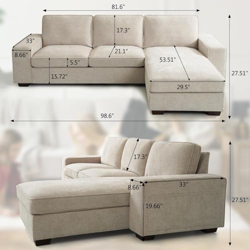 Harkawon 98.6β Sectional Sofa Couches, Convertible L Shaped Couch for Living Room, Chaise with Storage, Chenille Removable Cover, Couches for Apartment,Dorm, Office