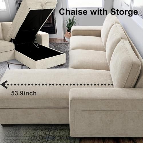 Harkawon 98.6β Sectional Sofa Couches, Convertible L Shaped Couch for Living Room, Chaise with Storage, Chenille Removable Cover, Couches for Apartment,Dorm, Office