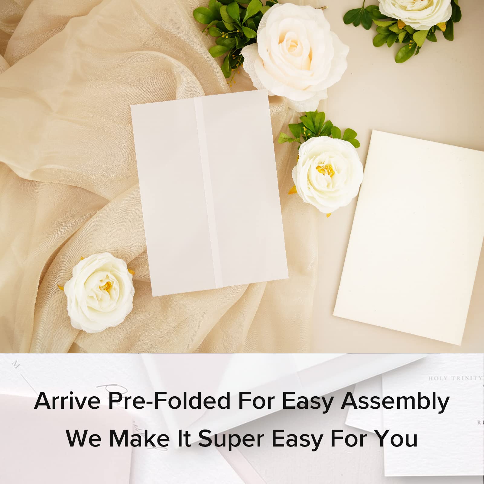 Puremigo 100 Pack Pre-Folded Vellum Jackets for 5x7 Invitations - Vellum Paper 5x7 Jackets - 115GSM Vellum Wedding Invitations Wraps - Transparent Wedding Invitations Jacket