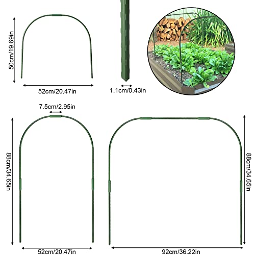 NZXVSE 6pcs Garden Hoops for Row Cover, 34.6x36 Inch Greenhouse Frame Tunnel Hoop, Steel Rust-Free Grow with Plastic Coated Support Frame, Dia 11mm Green