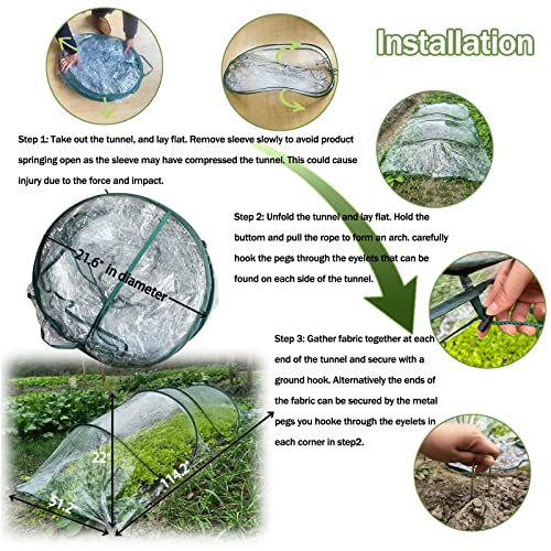 9ft Pop-up Low Tunnel Greenhouse β Quick Setup Garden Warm House for Spring Vegetables, Grow Tent Protecting Plant from Cold Frost