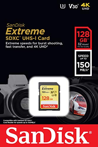 SanDisk 128GB Extreme SDXC UHS-I Memory Card - 150MB/s, C10, U3, V30, 4K UHD, SD Card - SDSDXV5-128G-GNCIN