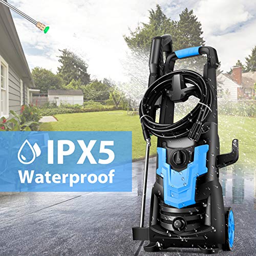 WHOLESUN πππππππ π·πππππππ πΎπππππ, 1900W High Power Washer π.π³π ππ£π Powerful Machine, Self Assembled, Rotatable Iron Spray Lance and 5 Nozzles for Patio, Garden, Car (Blue)