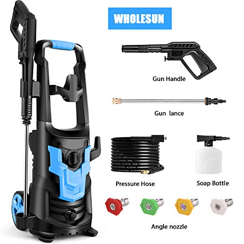 WHOLESUN πππππππ π·πππππππ πΎπππππ, 1900W High Power Washer π.π³π ππ£π Powerful Machine, Self Assembled, Rotatable Iron Spray Lance and 5 Nozzles for Patio, Garden, Car (Blue)