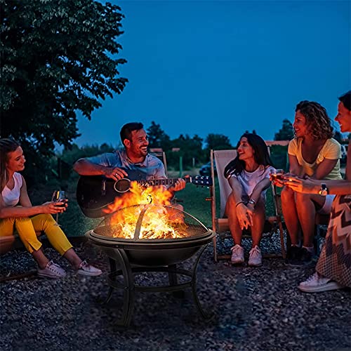 yingzheng Fire Pit,22in Portable Bonfire FirePits,Outdoor Firepit Steel BBQ Grill Fire Bowl with Spark Screen,for Backyard, Camping, Picnic, Bonfire, Garden Cover,Poker., Black