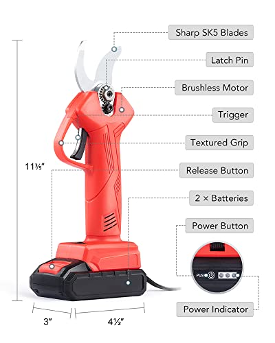 TERRADISE Cordless Electric Pruning Shears, Battery Operated Pruning Shears with 2 Rechargeable Lithium Batteries for Gardening, Professional Tree Branch Pruner, 1.2 Inch (30 mm) Cutting Diameter