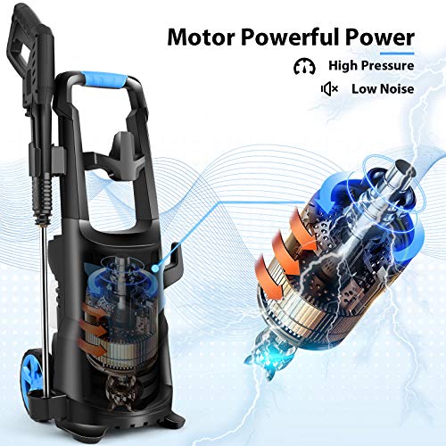 WHOLESUN πππππππ π·πππππππ πΎπππππ, 1900W High Power Washer π.π³π ππ£π Powerful Machine, Self Assembled, Rotatable Iron Spray Lance and 5 Nozzles for Patio, Garden, Car (Blue)