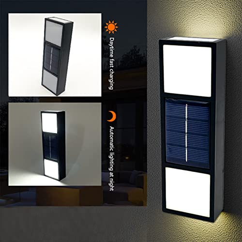 Solar Wall Light, Up and Down Illuminate, Outdoor Sunlight Lamp, Ip65 Waterproof, Long Endurance Time, Modern Decor for Home Garden Porch, Black ,with 6 Led Lamp Beads