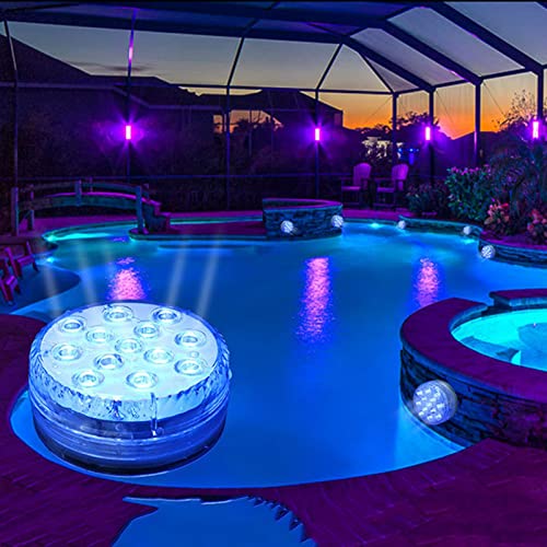 1PC Pool Lights Submersible LED Lights With Magnet And Suction Cups Remote Pool Lights IP68 Waterproof Underwater Timing With Pool Light for Pond Aquarium Fountain Bathtub Home Garden Decor (S, Clear)
