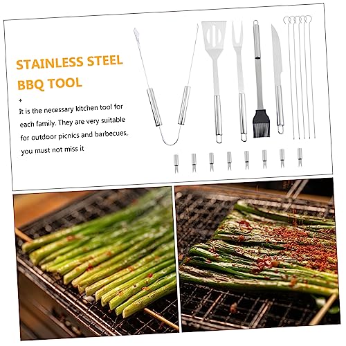 SECFOU 1 Set Barbecue Tool Portable Grilling Spatula BBQ Vegetable Clip Barbecue Grill Utensils Cooking Fork Grill Tongs Outdoor Grill BBQ Supplies Cooking Utensils Stainless Steel Mini
