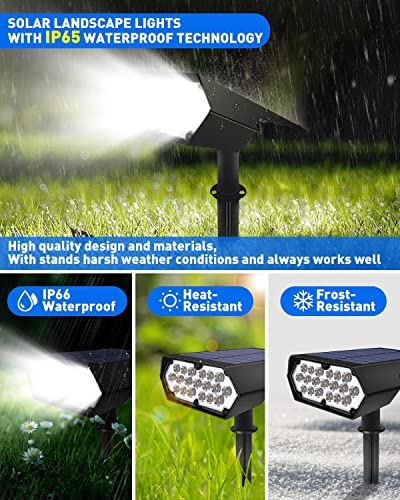 Trongle Solar Landscape Lights, [2 in 1] Bright Solar Spot Lights 2 Pack, IP65 Waterproof Solar Garden Light 6500K Path Light for Yard Garden Patio Driveway Porch Walkway Driveway Pool (Cool White)