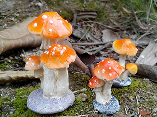 3 Pack Fairy Garden Miniatures Decoration Orange Mushroom Resin DIY Garden Ornament Micro Landscape Mini Dollhouse
