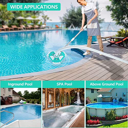 POOLKEY Upgraded Heavy Duty Pool Vacuum Head, Deluxe 15'' Triangular Shape with 18 Bottom & Corner Brushes, Wheels, 360° Rotatable Pole Connector Pool Vacuum Head for Above Ground Pool Inground Pools