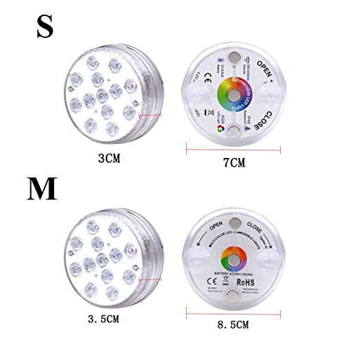 1PC Pool Lights Submersible LED Lights With Magnet And Suction Cups Remote Pool Lights IP68 Waterproof Underwater Timing With Pool Light for Pond Aquarium Fountain Bathtub Home Garden Decor (S, Clear)