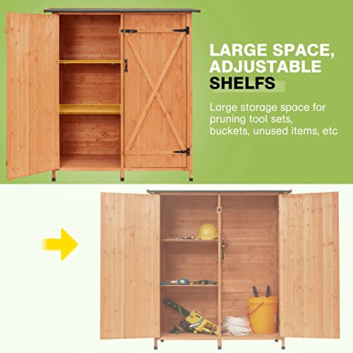 MELLCOM Outdoor Wood Storage Shed, 63β Garden Shed with Double Lockable Doors, Weather Resistant Tool Shed Organizer for Patio, Garden, Backyard, Lawn