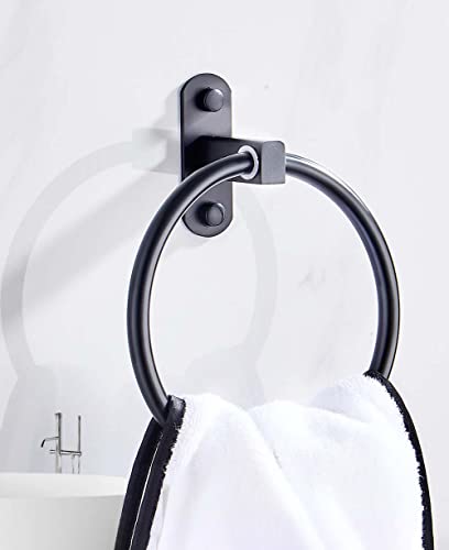 VEMMIO Towel Ring Black Hand Towel Rings Holder Aluminum Round Bar Washroom Wall Mounted Bath Hanger Rack Shelf Bathroom Accessories