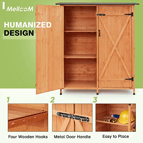 MELLCOM Outdoor Wood Storage Shed, 63β Garden Shed with Double Lockable Doors, Weather Resistant Tool Shed Organizer for Patio, Garden, Backyard, Lawn