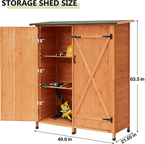 MELLCOM Outdoor Wood Storage Shed, 63β Garden Shed with Double Lockable Doors, Weather Resistant Tool Shed Organizer for Patio, Garden, Backyard, Lawn