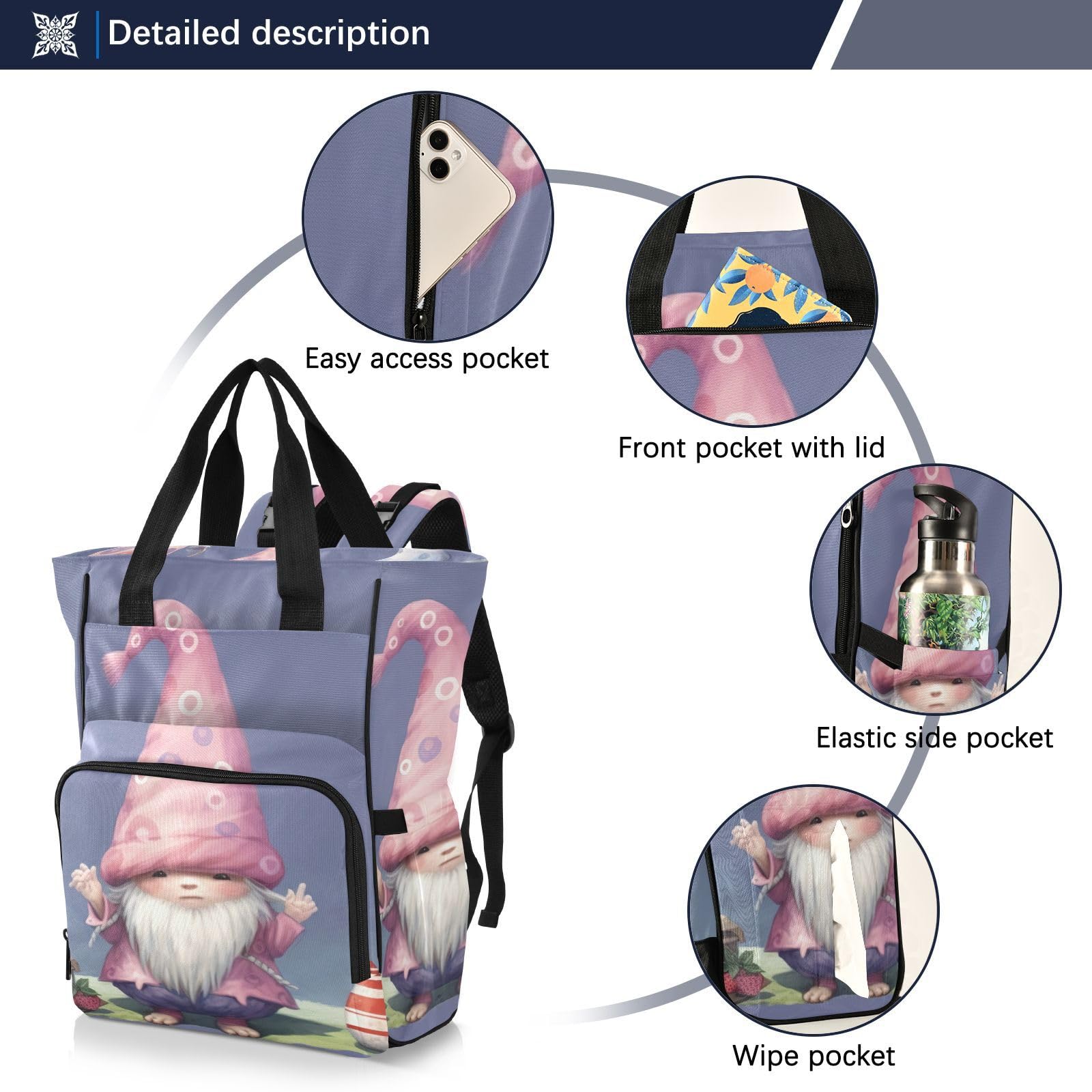 xigua Cute Gnomes Diaper Bag Backpack Multi Function Baby Changing Bags Waterproof Large Capacity Travel Back Pack for Mom Dad