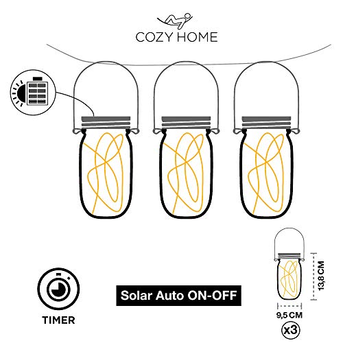 CozyHome 3X Solar Mason jar Lights Outdoor Waterproof | Mason jar Light | Mason jar Lights Solar Powered | LED White Light Jars Outside | Mason jar Solar Lights for Garden or Patio | Mason jar Decor