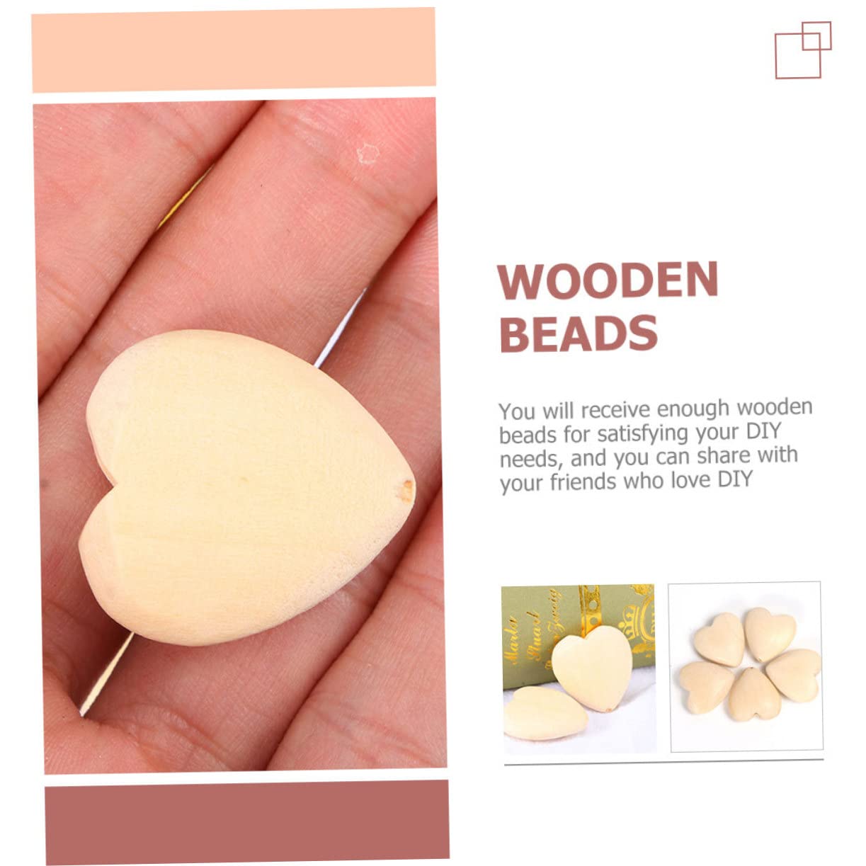 SHOWERORO 50pcs Wood Heart Beads Decoration Heart Shape DIY Bracelet Beads Valentine's Day Craft Materials