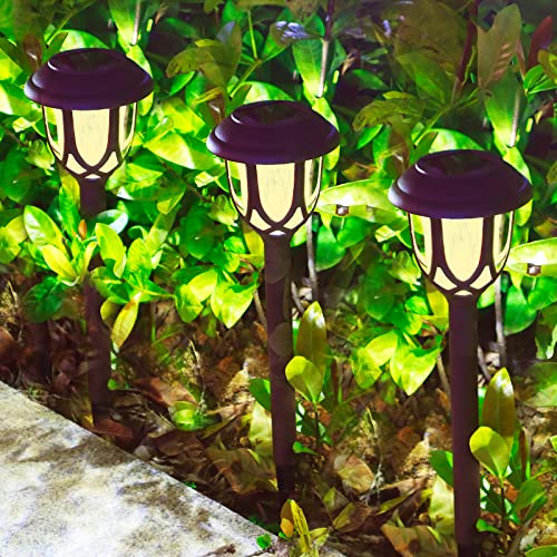 StarGinz Solar Lights Outdoor Decorative,10 Packs Solar Pathway Lights,Powered Landscape Lighting,Waterproof Solar Powered Garden Yard Lights for Walkway Sidewalk Driveway-Warm White