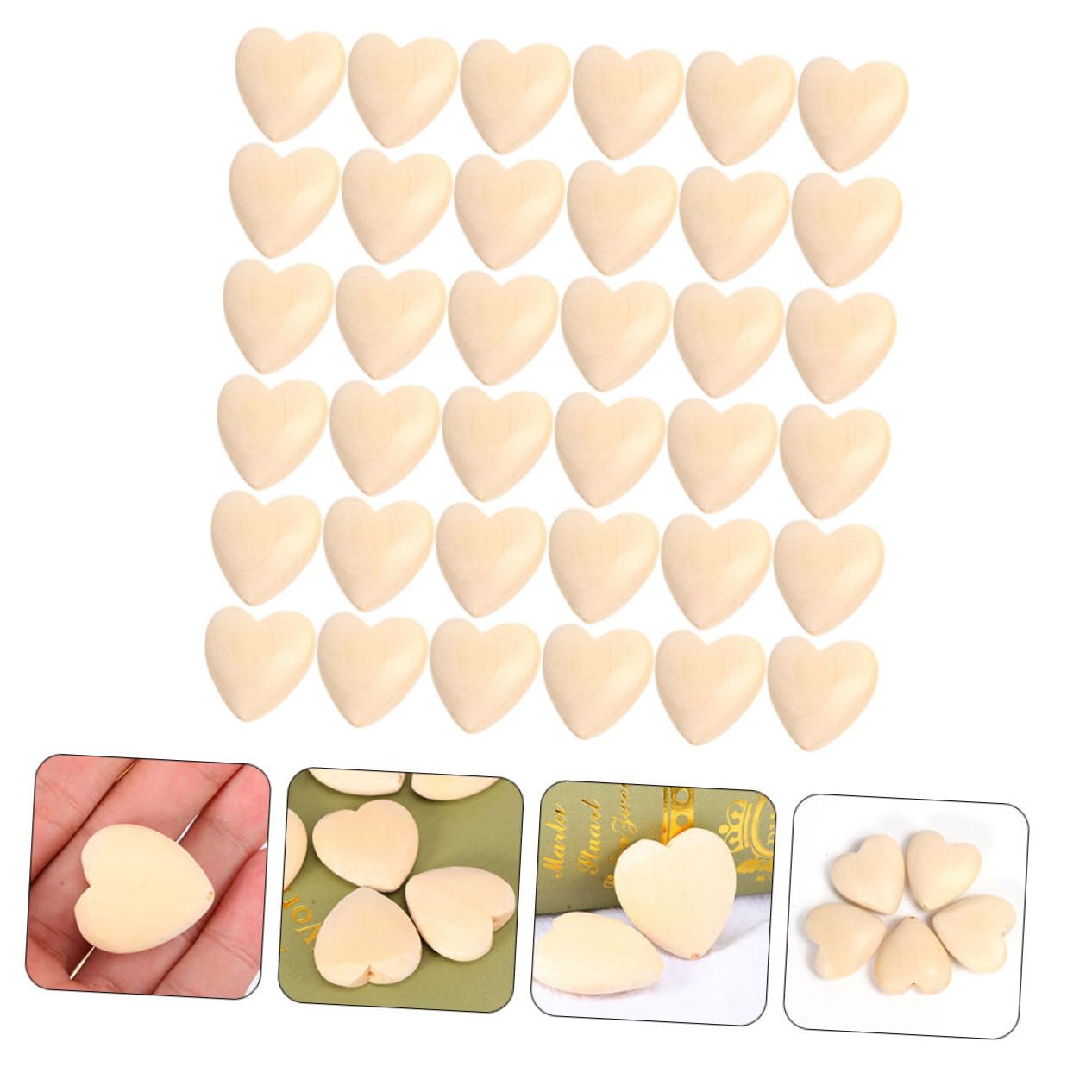 SHOWERORO 50pcs Wood Heart Beads Decoration Heart Shape DIY Bracelet Beads Valentine's Day Craft Materials